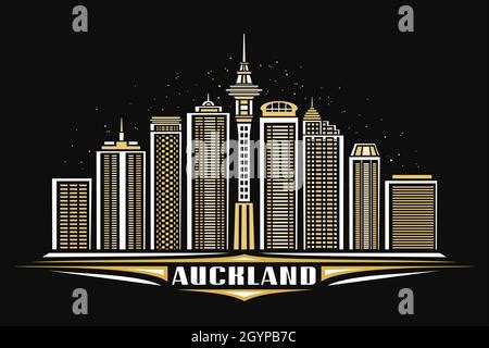 Vector Illustration Of Auckland Horizontal Poster With Linear Design