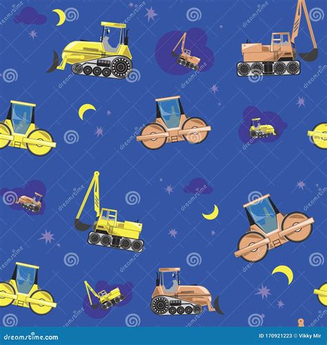 A Seamless Pattern With Yellow And Orange Tractors For Printing For A