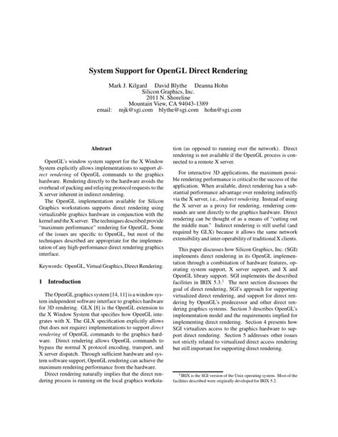 Pdf System Support For Opengl Direct Rendering