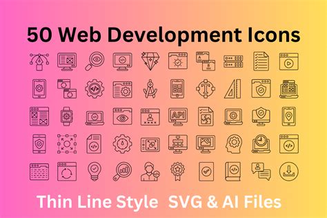 Web Development Icon Set 50 Outline Icons Svg And Ai Files Masterbundles