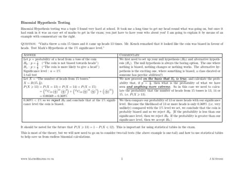Binomial Hypothesis Testing Notes Pdf Statistical Significance Hypothesis
