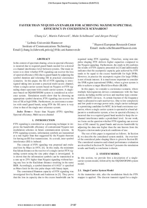 Pdf Faster Than Nyquist An Enabler For Achieving Maximum Spectral