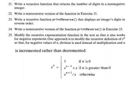 Solved 21 Write A Recursive Function That Returns The