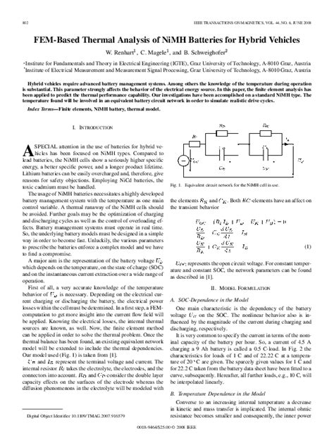 pdf fem based thermal analysis of nimh batteries for hybrid vehicles