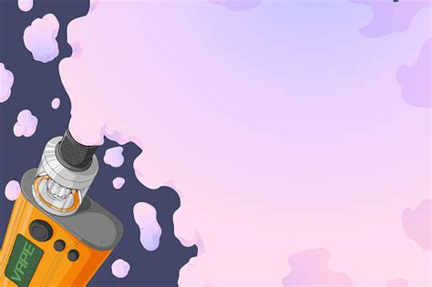 재건 가능한 드립탱크 분무기와 증기 구름이 있는 Vape 모드 전자 담배 예술과 텍스트 장소와 배경 만화 스타일의 벡터 일러스트레이션 트렌디 한 Vaping 예술 수평 배너