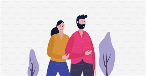 공원에서 함께 걷는 사랑하는 커플 흰색 배경에 분리된 평면 벡터 그림 남자와 여자가 야외에서 함께 빈 시간을 보내는 만화 캐릭터 벡터 Unsplash의 자연 공원 이미지