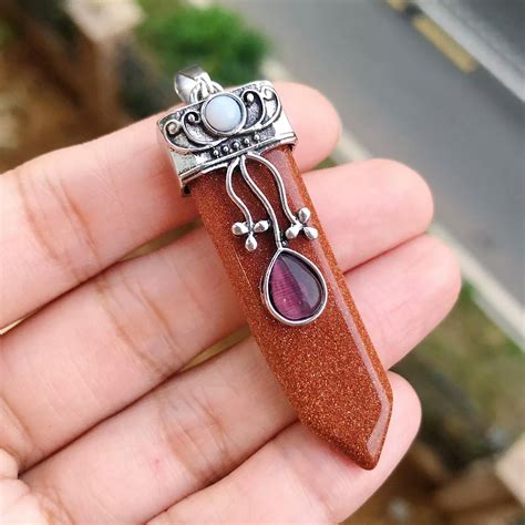 Qqtdfg Nugget Sand Stone Gems Stone Sword Pendant Prism Chakra Reiki