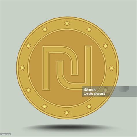 이스라엘 통화 세 겔 원 골드 금속 동전 모양 그림자와 회색 배경에 고립 된 양각된 기호 0명에 대한 스톡 벡터 아트 및 기타