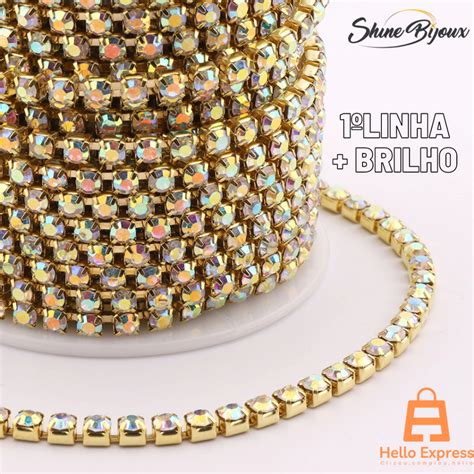 Strass Em Metro Ss16 4mm Corrente De Strass Com Banho Rolo Com 50mts