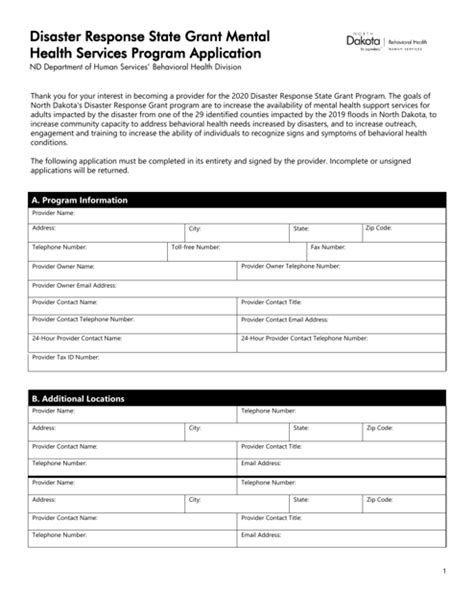North Dakota Disaster Response State Grant Mental Health Services