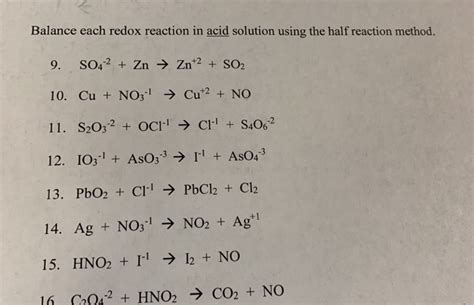 Solved Balance Each Redox Reaction In Acid Solution Using Chegg Com