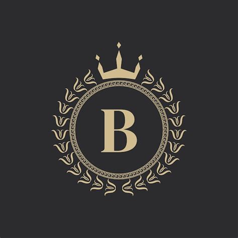 Initial Letter B Heraldic Royal Frame With Crown And Laurel Wreath