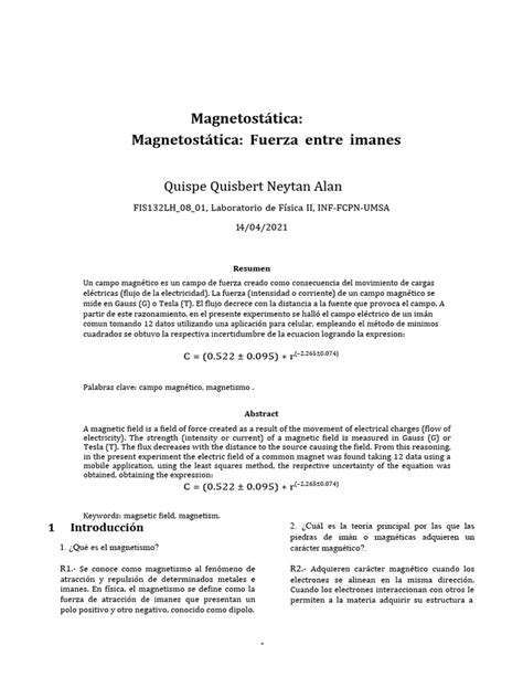 Prueba De Lab 04 Pdf Imán Campo Magnético