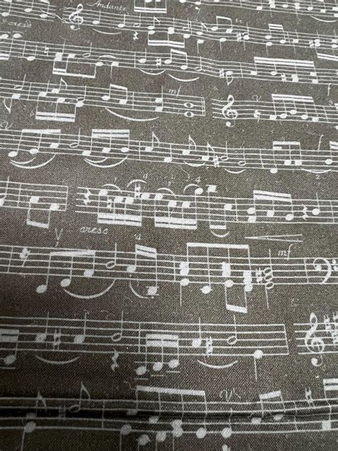 Out Of Print Rare Gray Music Notes On Black Background Fabric Timeless