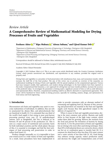 Pdf A Comprehensive Review Of Mathematical Modeling For Drying Processes Of Fruits And Vegetables