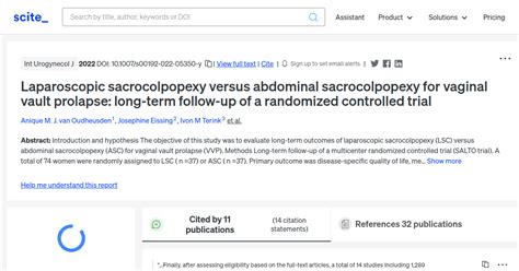 Citation Report Laparoscopic Sacrocolpopexy Versus Abdominal