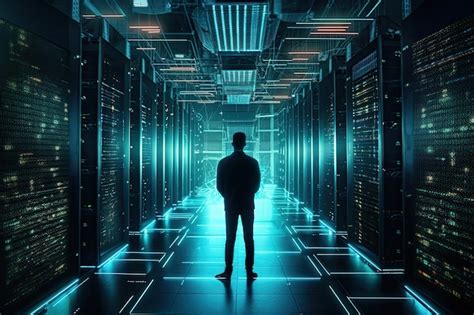 Premium Ai Image Man With Standing In Server Room Of Large Data Center Concept Of Computer