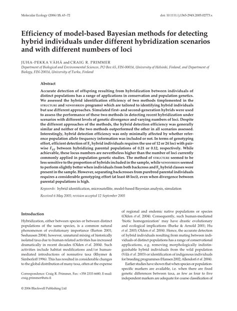 Pdf Efficiency Of Model Based Bayesian Methods For Detecting Hybrid