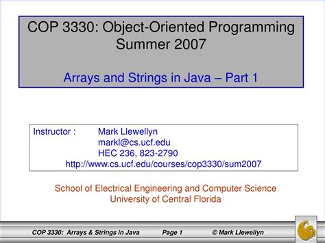 Ppt Cop 3330 Object Oriented Programming Summer 2007 Arrays And