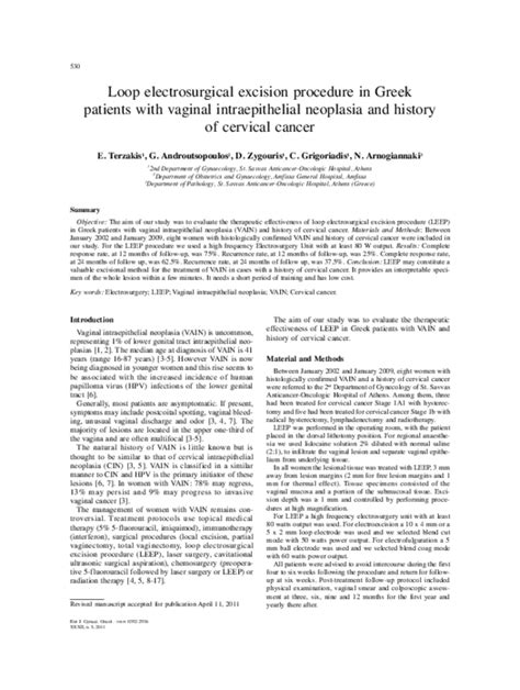 Pdf Loop Electrosurgical Excision Procedure In Greek Patients With