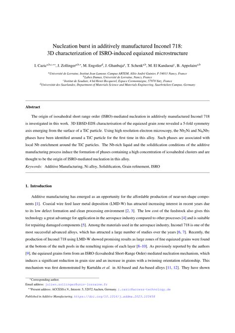 Pdf Nucleation Burst In Additively Manufactured Inconel 718 3d Characterization Of Isro