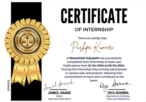 Completed Online Internship At Sada Law Publications Pushpa Kumari