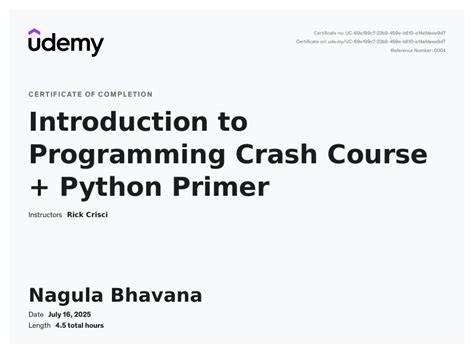 🚀 Completed The Introduction To Programming Crash Course Python Primer Certification