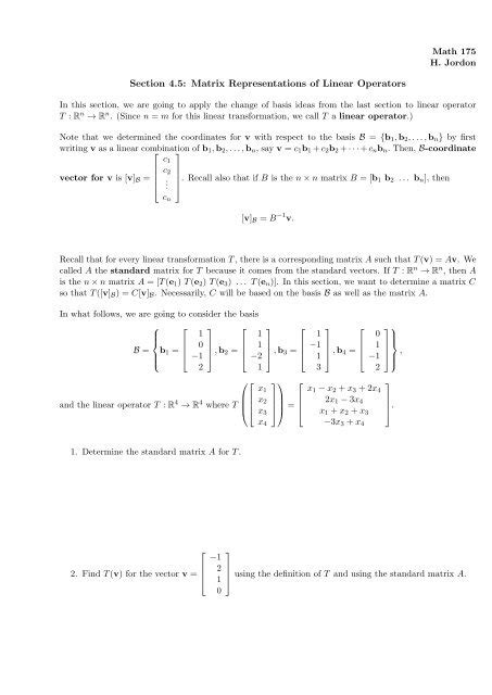 section 4 5 matrix representations of linear operators