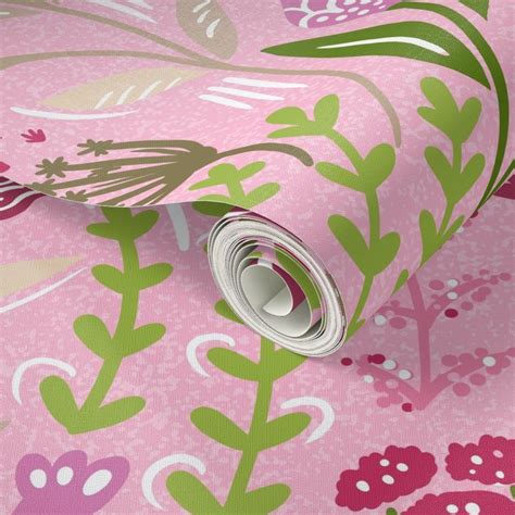Pretty Pink Floral Wallpaper Scale Wallpaper Spoonflower
