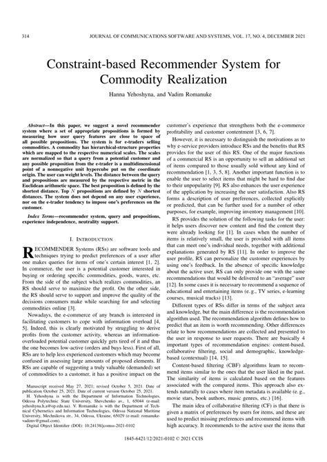 Pdf Constraint Based Recommender System For Commodity Realization