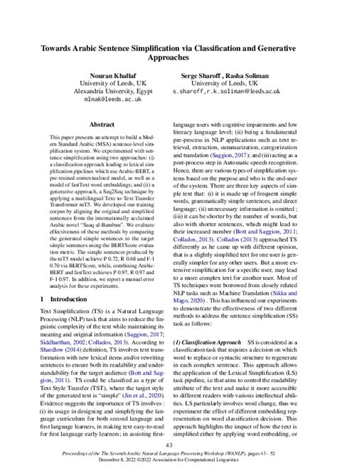 Pdf Towards Arabic Sentence Simplification Via Classification And