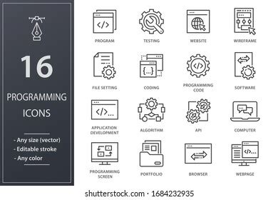 Programming Line Icons Set Software Coding Stock Vector Royalty Free 1684232935