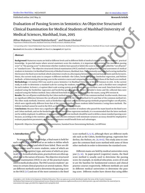 Pdf Evaluation Of Passing Scores In Semiotics