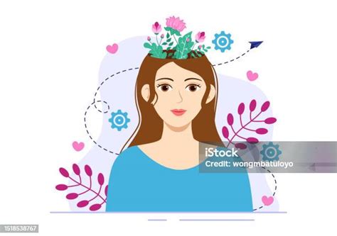 긍정적인 생각 벡터 일러스트레이션 긍정적인 생각은 창의성과 꿈을 상징하는 마음가짐으로 플랫 만화 손으로 그린 템플릿 Health