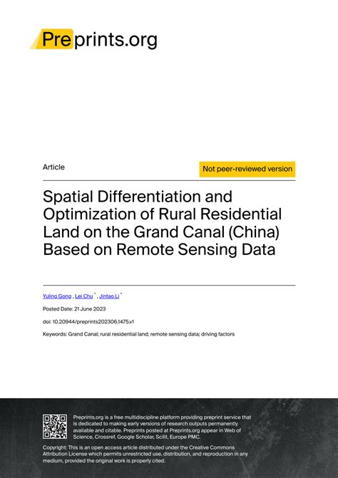 Pdf Spatial Differentiation And Optimization Of Rural Residential Land On The Grand Canal