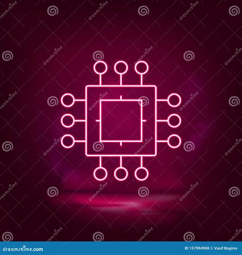 Processor Chip Neon Icon Vector Artificial Intelligence Stock Vector Illustration Of Font