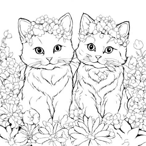 Download Schattige Katten Kleurplaat In Bloementuin Coloring Pages