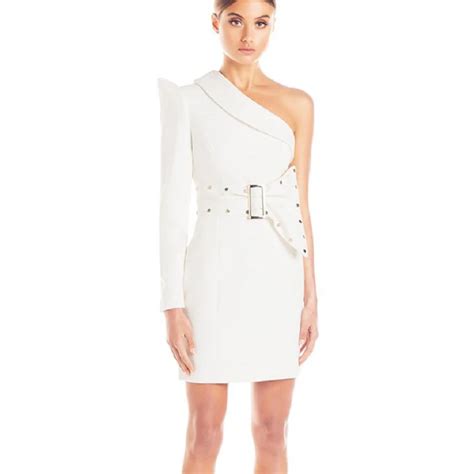 Новое модное женское однотонное белое мини платье на одно плечо с оборкой с высокой посадкой с