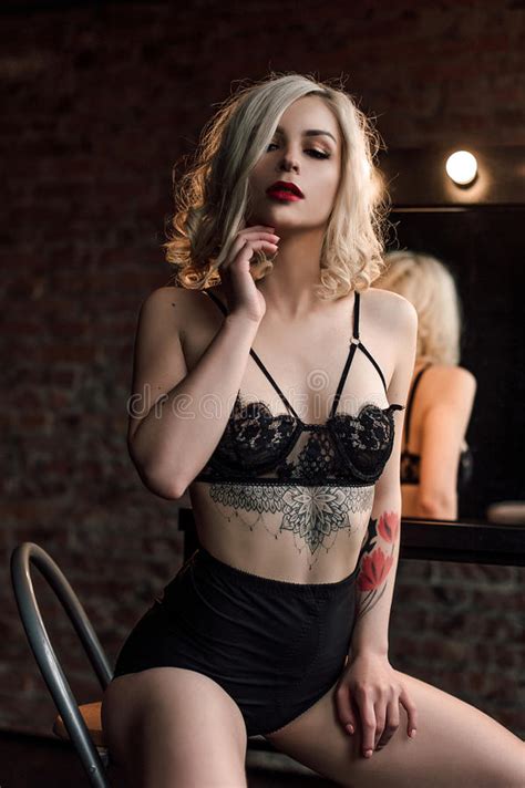 Beautiful Fashion Model And Passhionate Blonde Woman With Red Lips