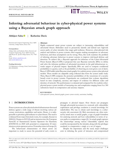 Pdf Inferring Adversarial Behaviour In Cyber‐physical Power Systems Using A Bayesian Attack