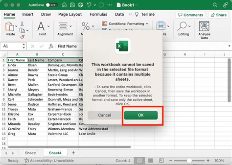 export microsoft excel selection into a csv file datablist