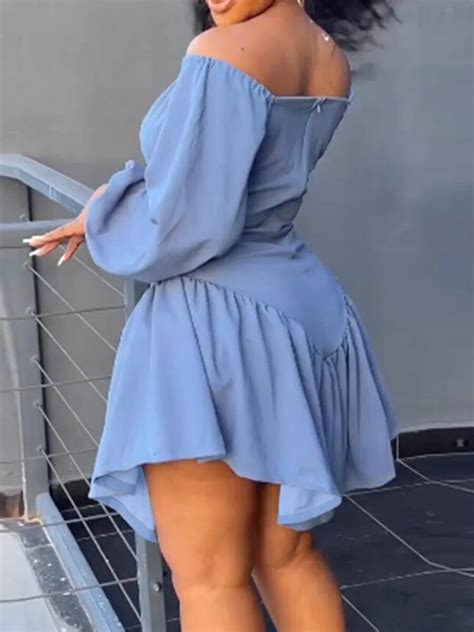 Badu Bg Lw Рокля с големи размери с отворени рамена есенна рокля с волани и шнурове есенни