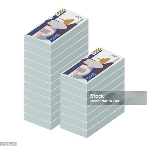 라오 킵 벡터 일러스트 레이 션입니다 라오스 머니 세트 번들 지폐 지폐 10000 Lak 플랫 스타일 흰색 배경에 격리 심플한 미니멀 디자인 가계에 대한 스톡 벡터 아트 및