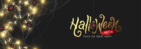 해피 할로윈 텍스트 배너 파티 초대 배경입니다 현실적인 거미와 반짝이는 조명 벡터 그림 그림 10월에 대한 스톡 벡터 아트 및