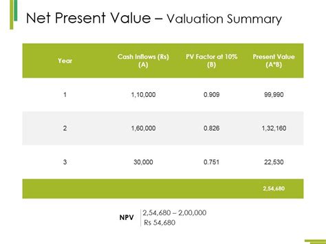 Net Present Value Valuation Summary Ppt Powerpoint Presentation Summary