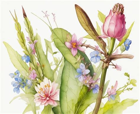 Premium Ai Image Natural Awesome Multicolor Botanical Flowers And Grasshopper Abstract