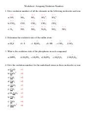 Worksheet Assigning Oxidation Numbers Key PDF Worksheets Library