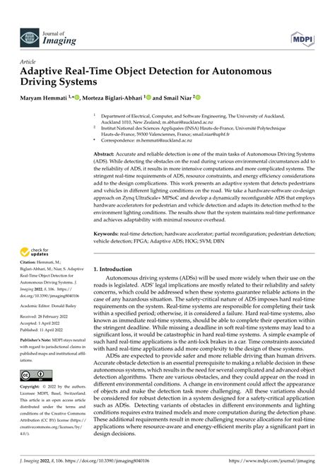 Pdf Adaptive Real Time Object Detection For Autonomous Driving Systems