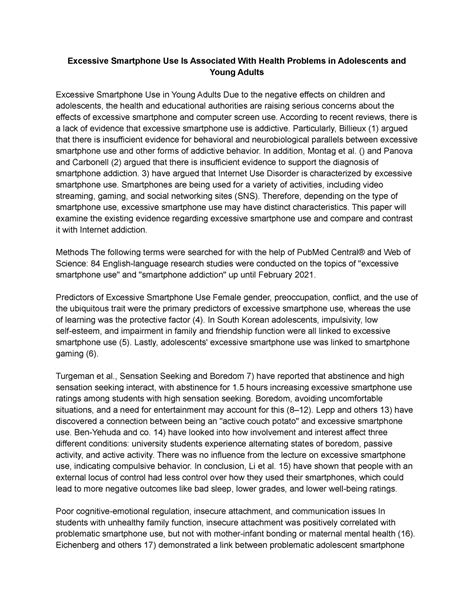 Excessive Smartphone Use Is Associated With Health Problems In Adolescents And Young Adults