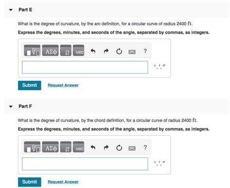 Solved Part E What Is The Degree Of Curvature By The Arc Chegg